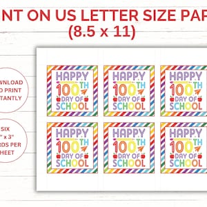 Happy 100th Day of School Gift Tags | Teacher Appreciation Tags ...