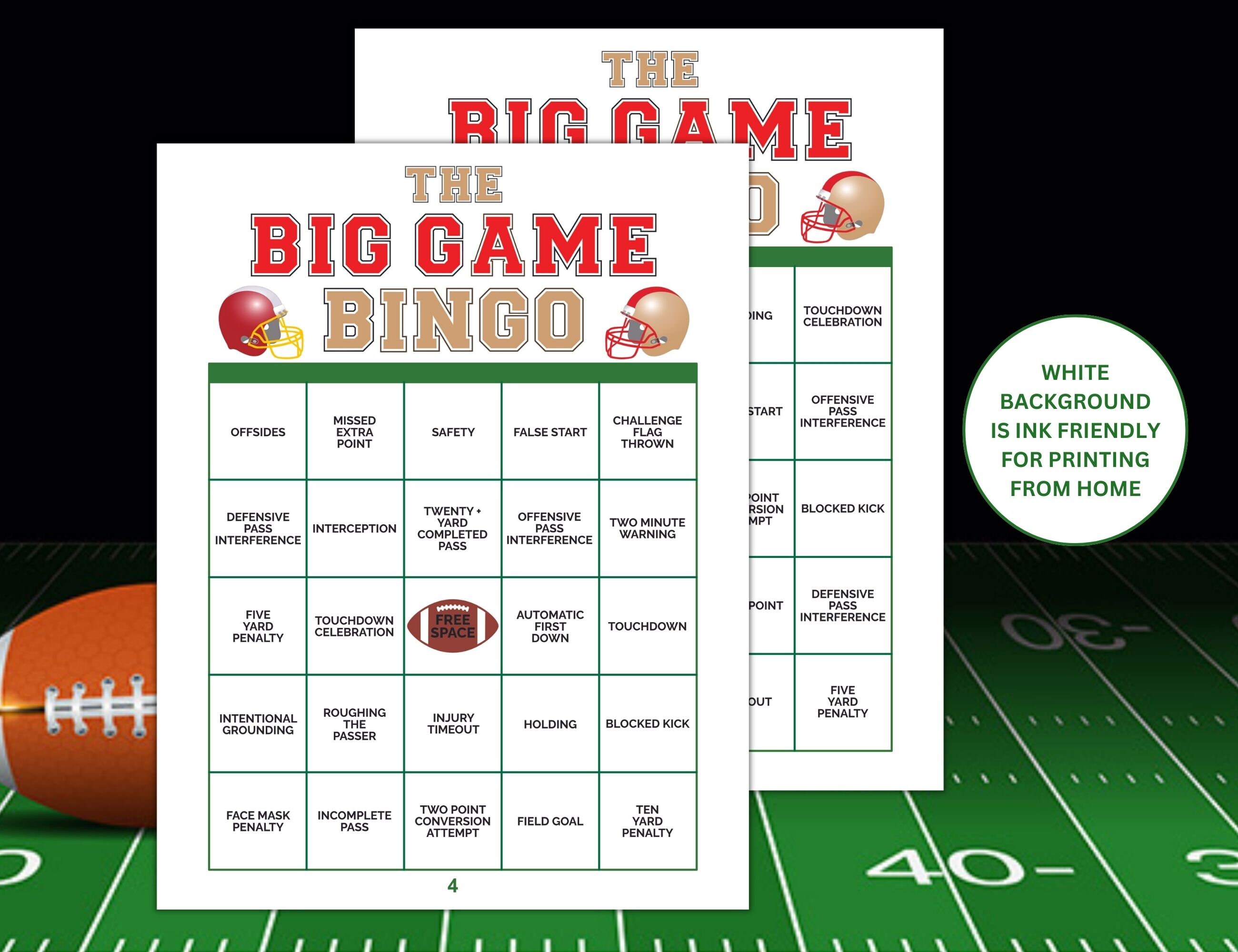 30 Printable Football Themed Bingo Cards Football Watch Party Game Big ...