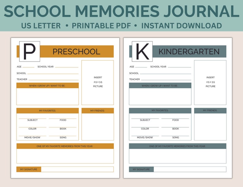 Printable School Memory Pages | Kids School Keepsake Journal | Back to ...