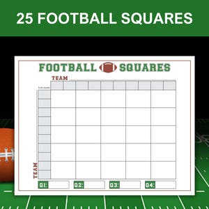 Football Squares Printable Game Board | 25 Football Squares Game | 25 ...