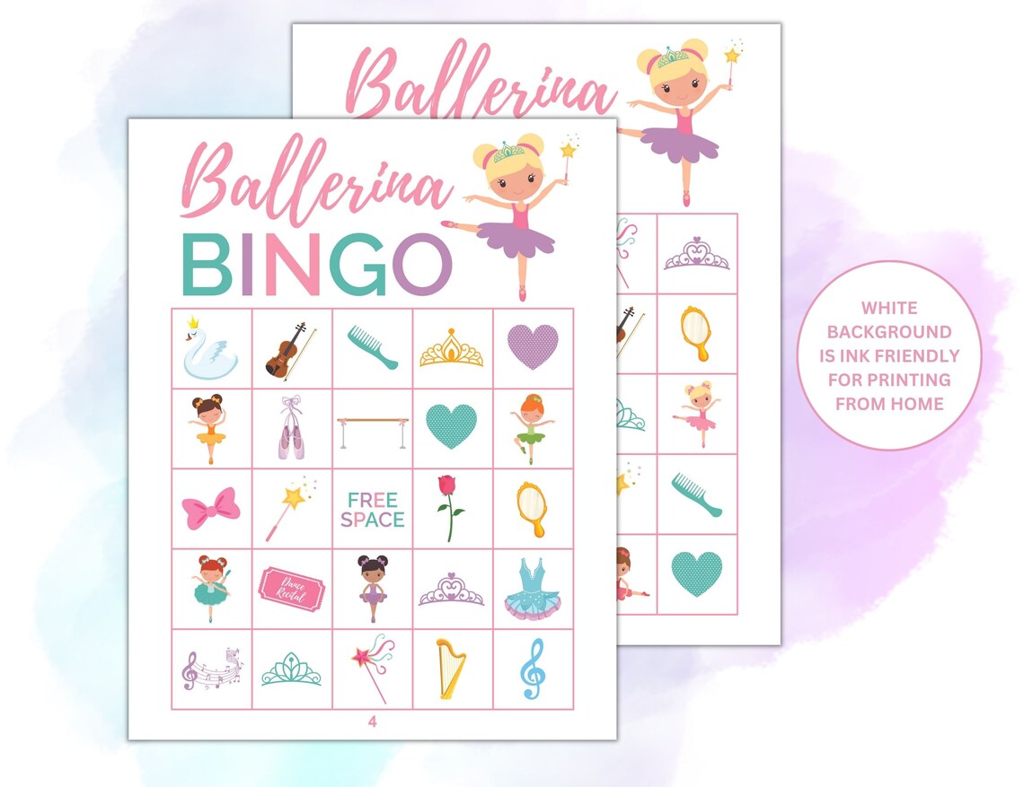 30 Printable Ballerina Themed Bingo Cards Ballerina Party - Etsy