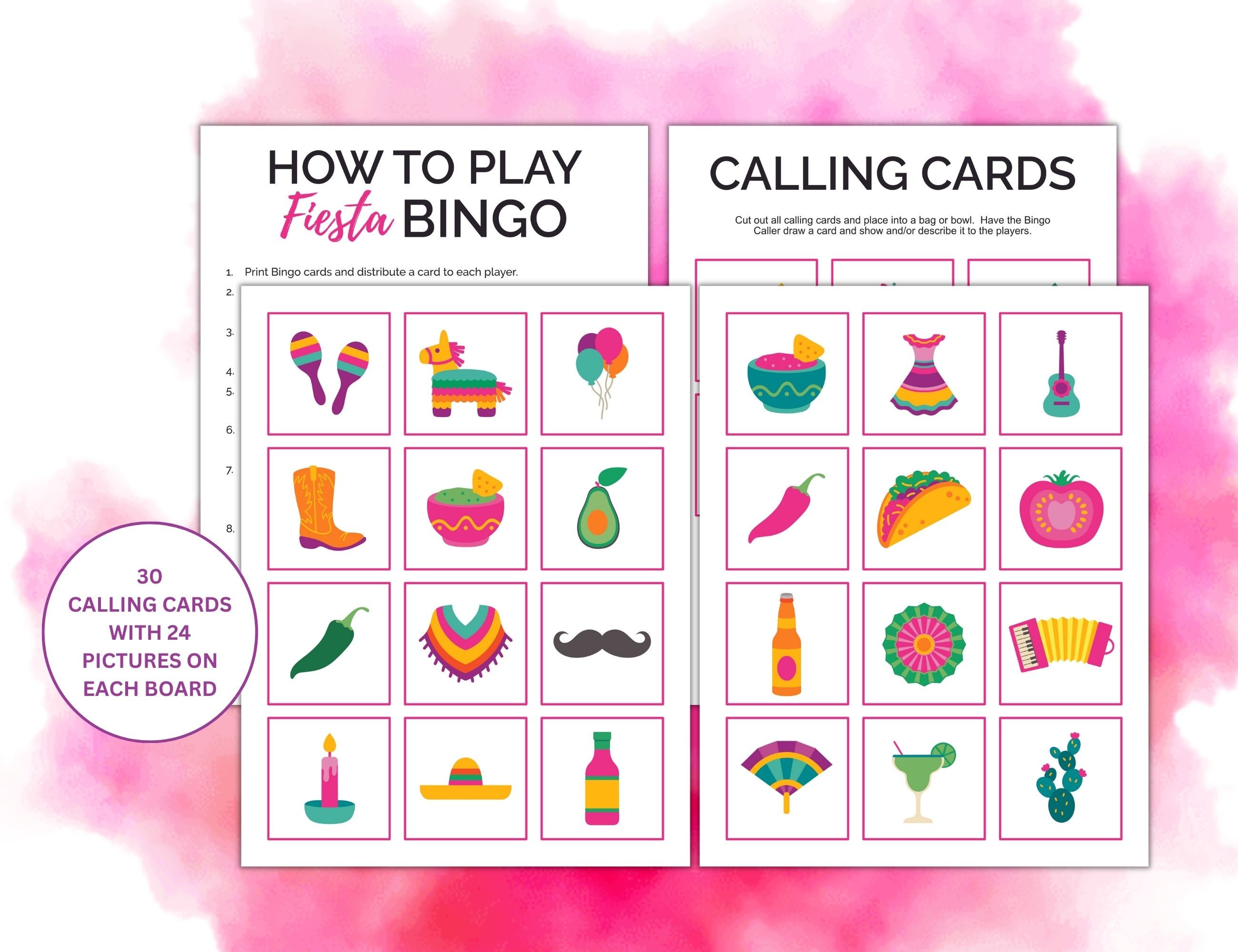 30 Printable Fiesta Themed Bingo Cards | Fiesta Party Games | Fiesta ...