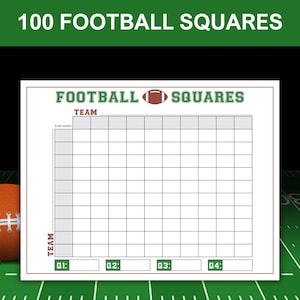 Football Squares Printable Game Board | 100 Square Football Pool | 100 ...