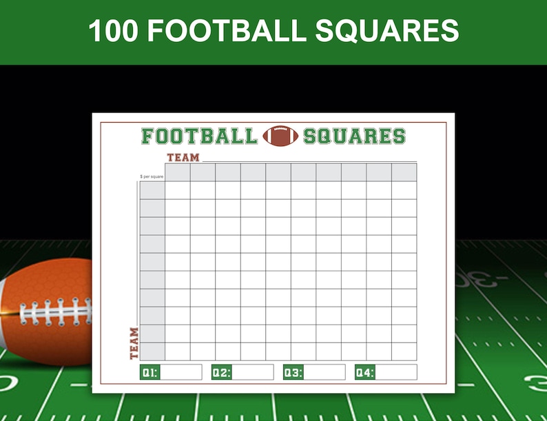 Football Squares Printable Game Board | 100 Square Football Pool | 100 ...