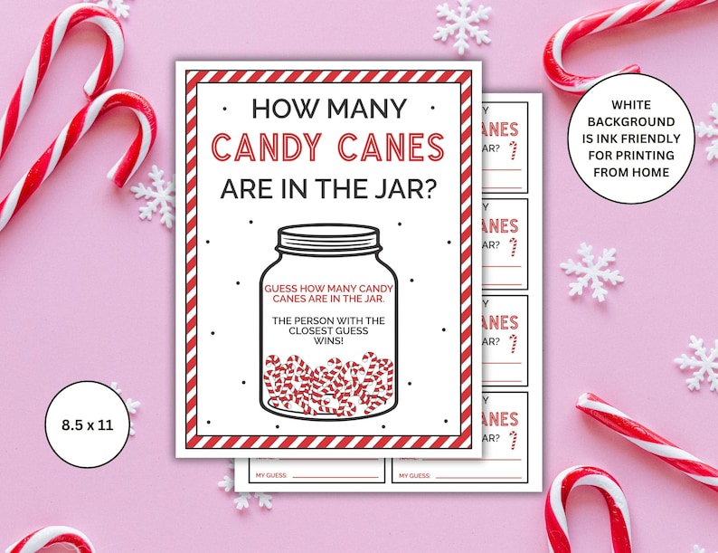 Guess How Many Candy Canes Are in the Jar Printable Sign and Cards ...