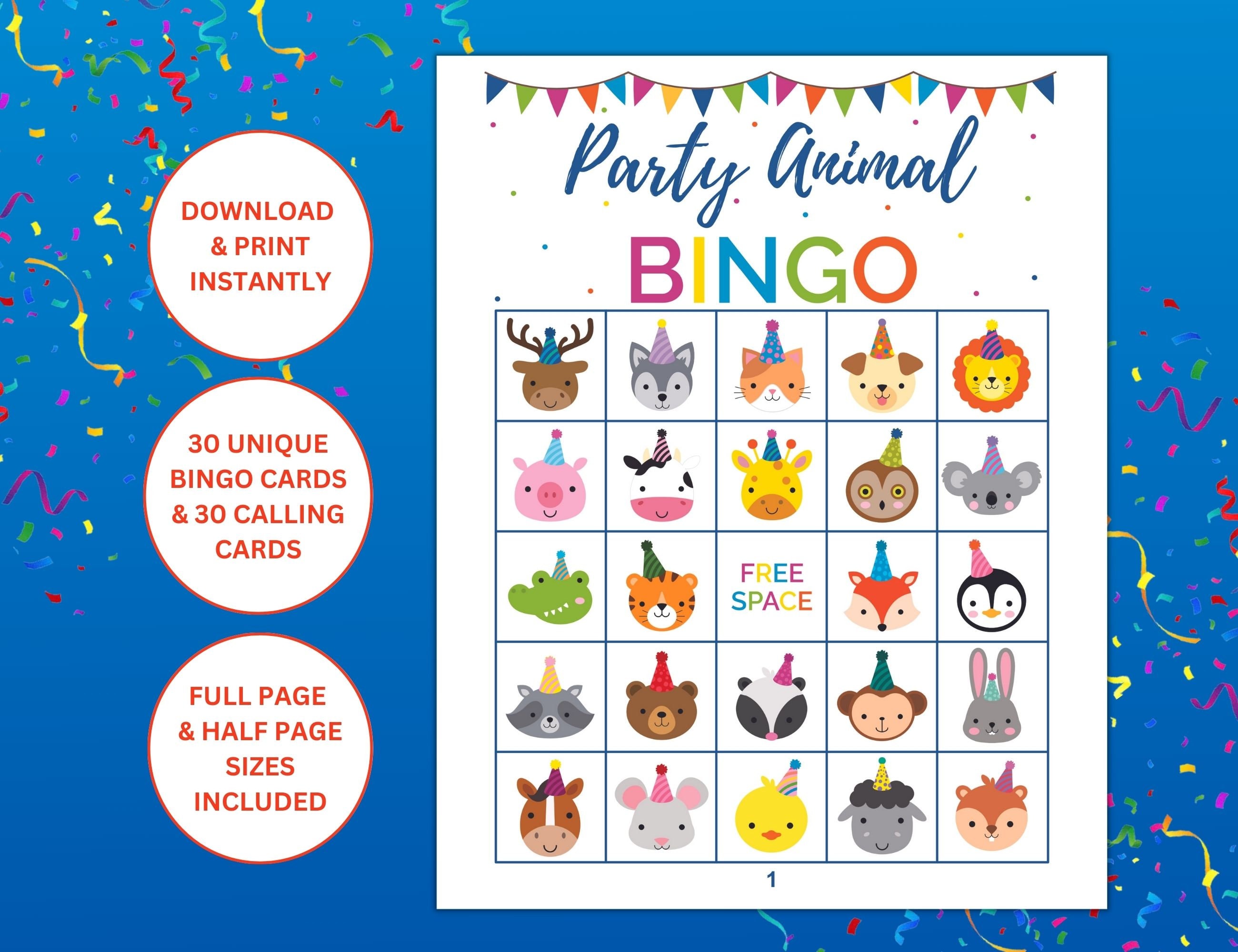 30 Printable Party Animal Bingo Cards | Party Animal Bingo for Kids ...