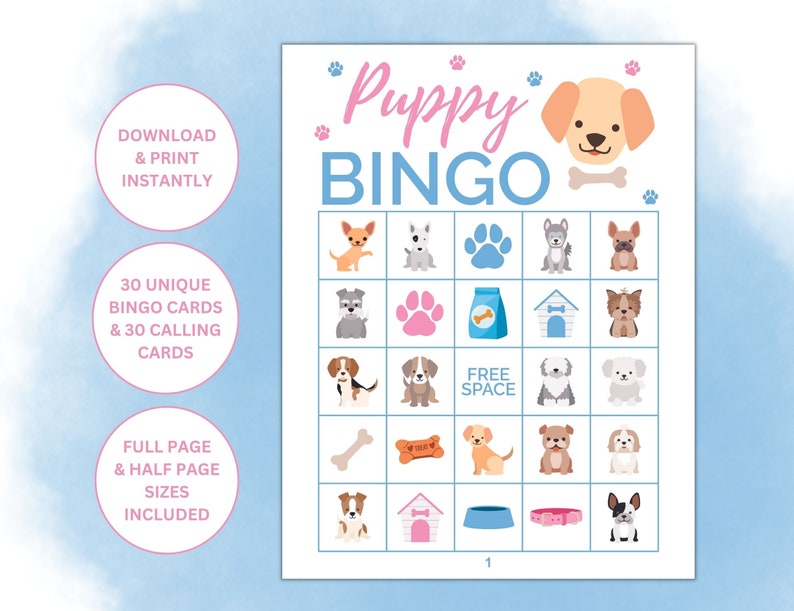 30 Printable Puppy Themed Bingo Cards | Puppy Dog Party Games | Dog ...