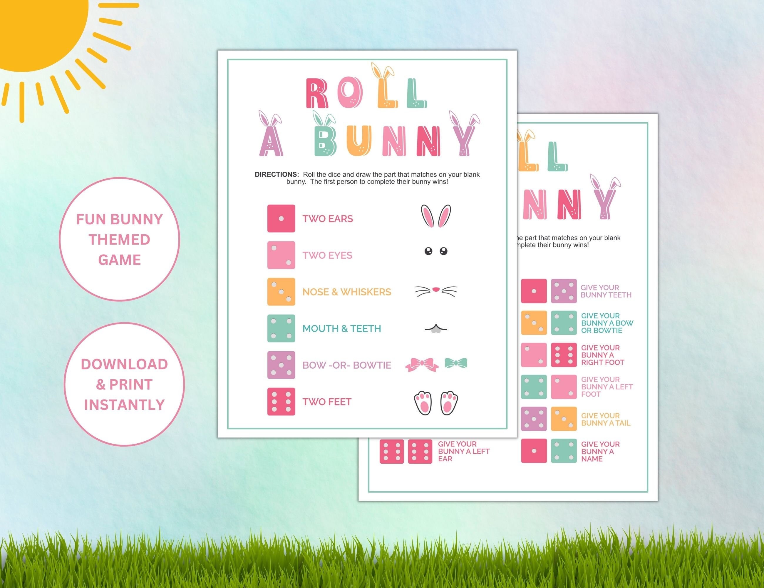 Roll a Bunny Printable Game | Spring Party Game | Spring Dice Game for ...