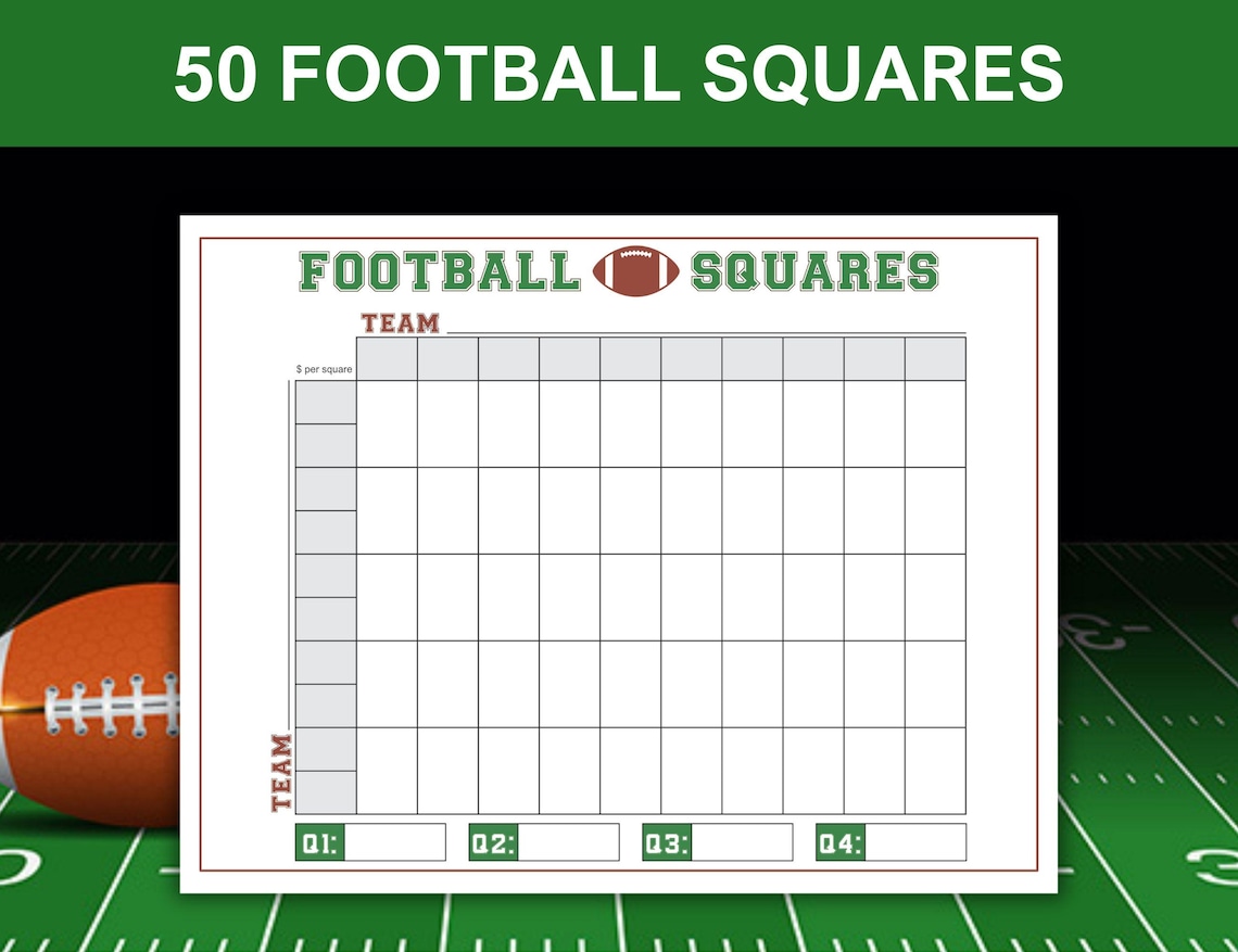 Football Squares Printable Game Board | 50 Square Football Pool | 50 ...