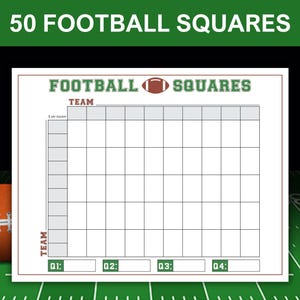 Football Squares Printable Game Board | 50 Square Football Pool | 50 ...