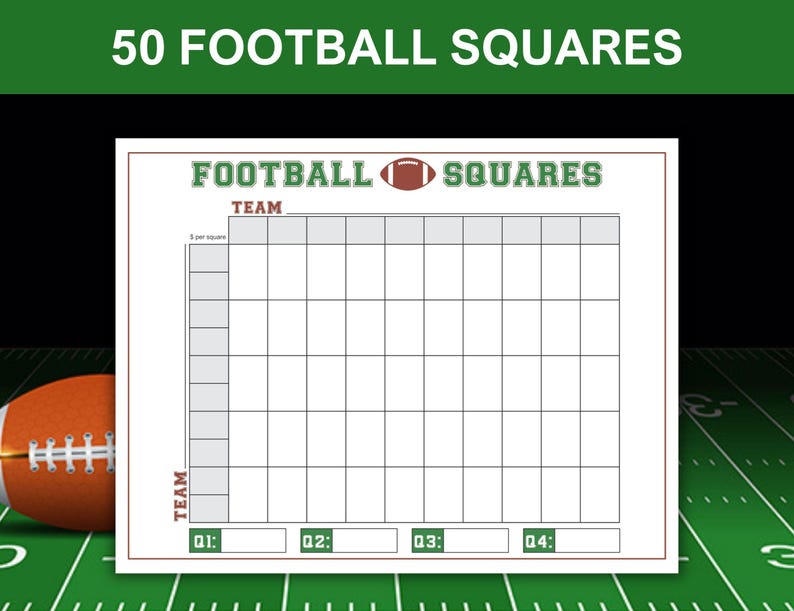 Football Squares Printable Game Board | 50 Square Football Pool | 50 ...