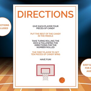 Basketball Party Candy Dice Printable Game | Basketball Themed Game ...
