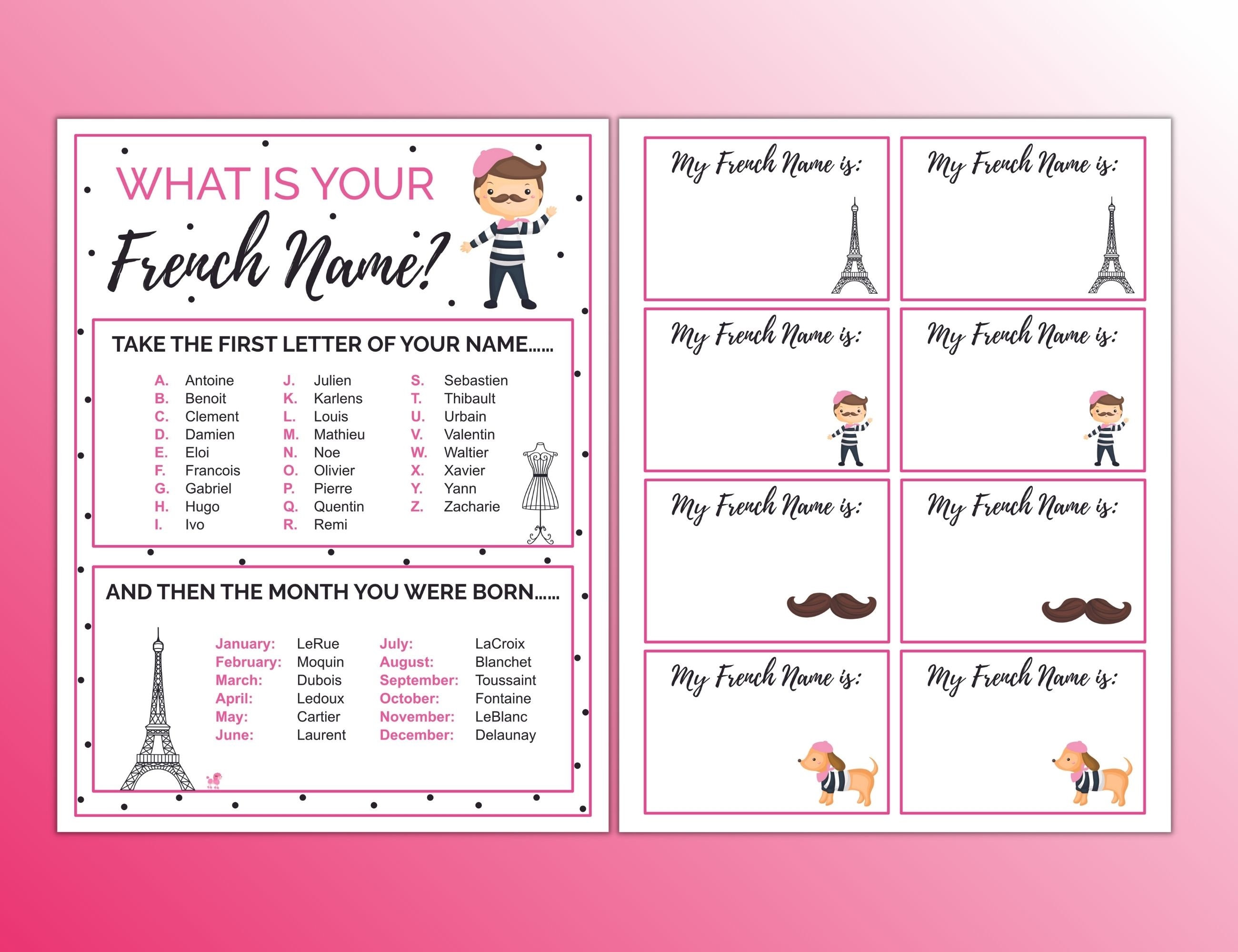What is Your French Name Printable Game - Male Names Version | Paris ...