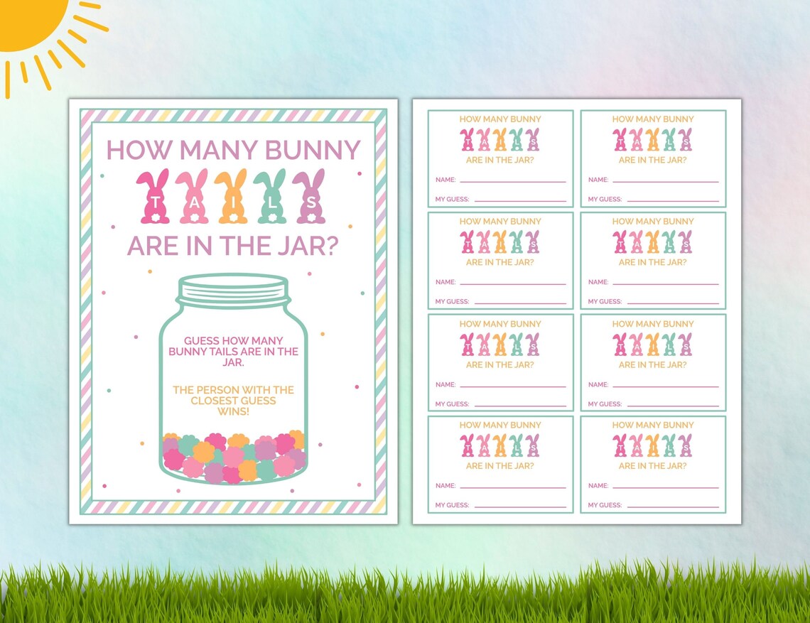 Printable Bunny Tails Guessing Game Sign and Cards | Guess How Many ...