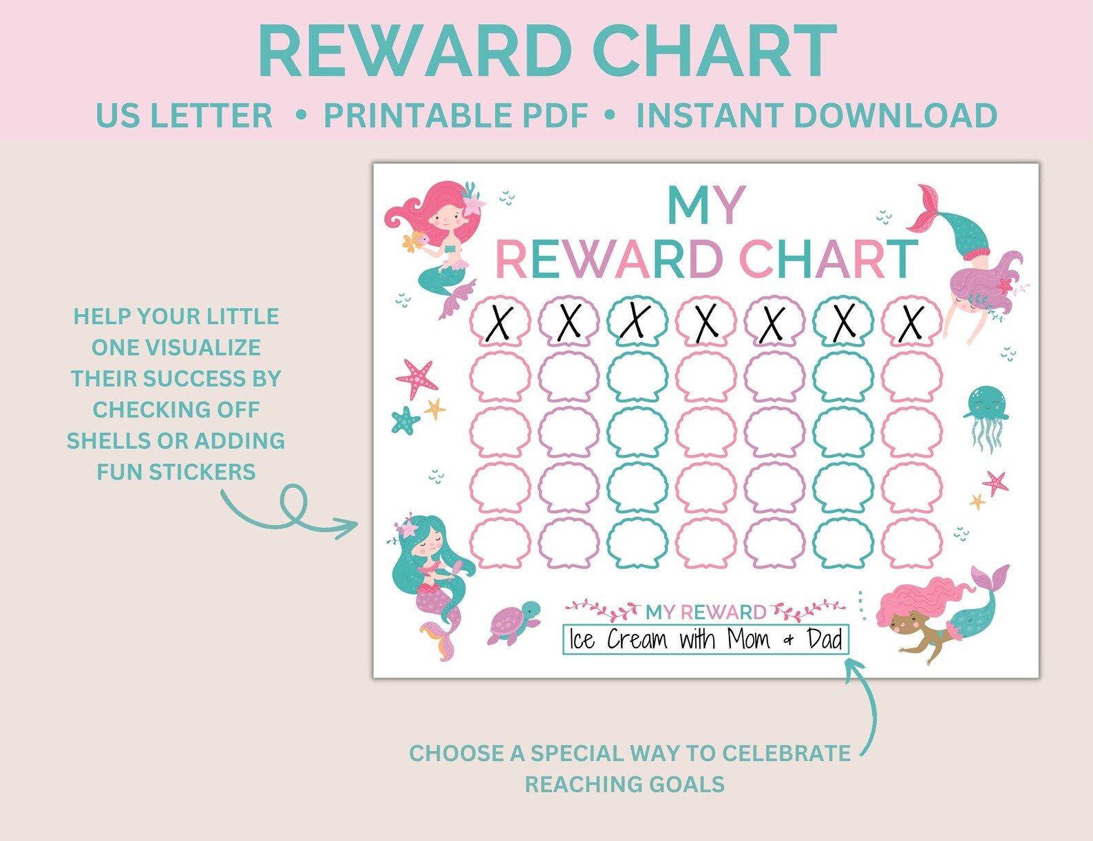 Mermaid Reward Chart Printable| Mermaid Potty Training Chart | Kids ...