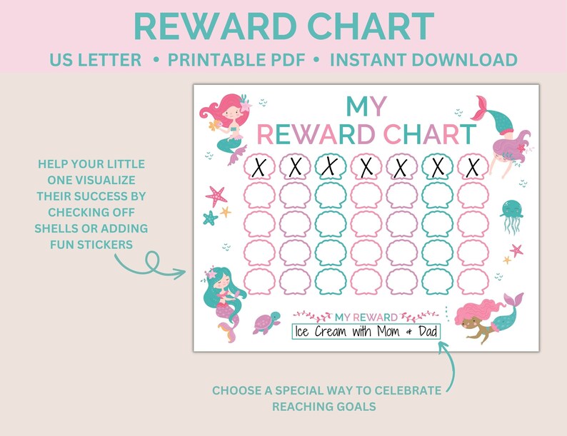 Mermaid Reward Chart Printable| Mermaid Potty Training Chart | Kids ...