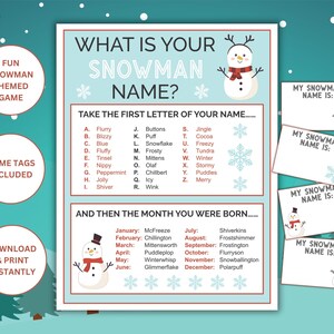 What's Your Snowman Name Printable Name Generator Game With Name Tags ...
