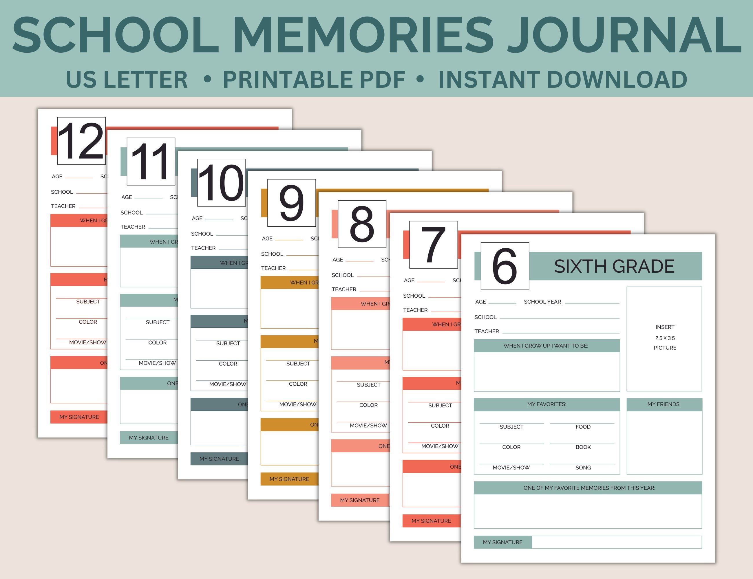 Printable School Memory Pages | Kids School Keepsake Journal | Back to ...