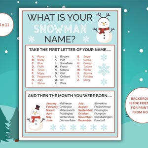 What's Your Snowman Name Printable Name Generator Game With Name Tags ...