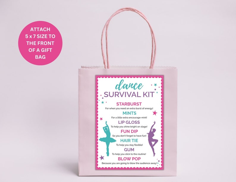 Printable Dance Survival Kit Dance Recital Gift Idea Dancer Gift Dance ...