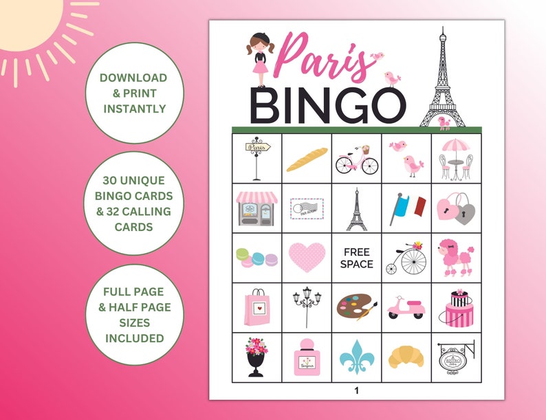 30 Printable Paris Themed Bingo Cards | Paris Party Games | Travel ...