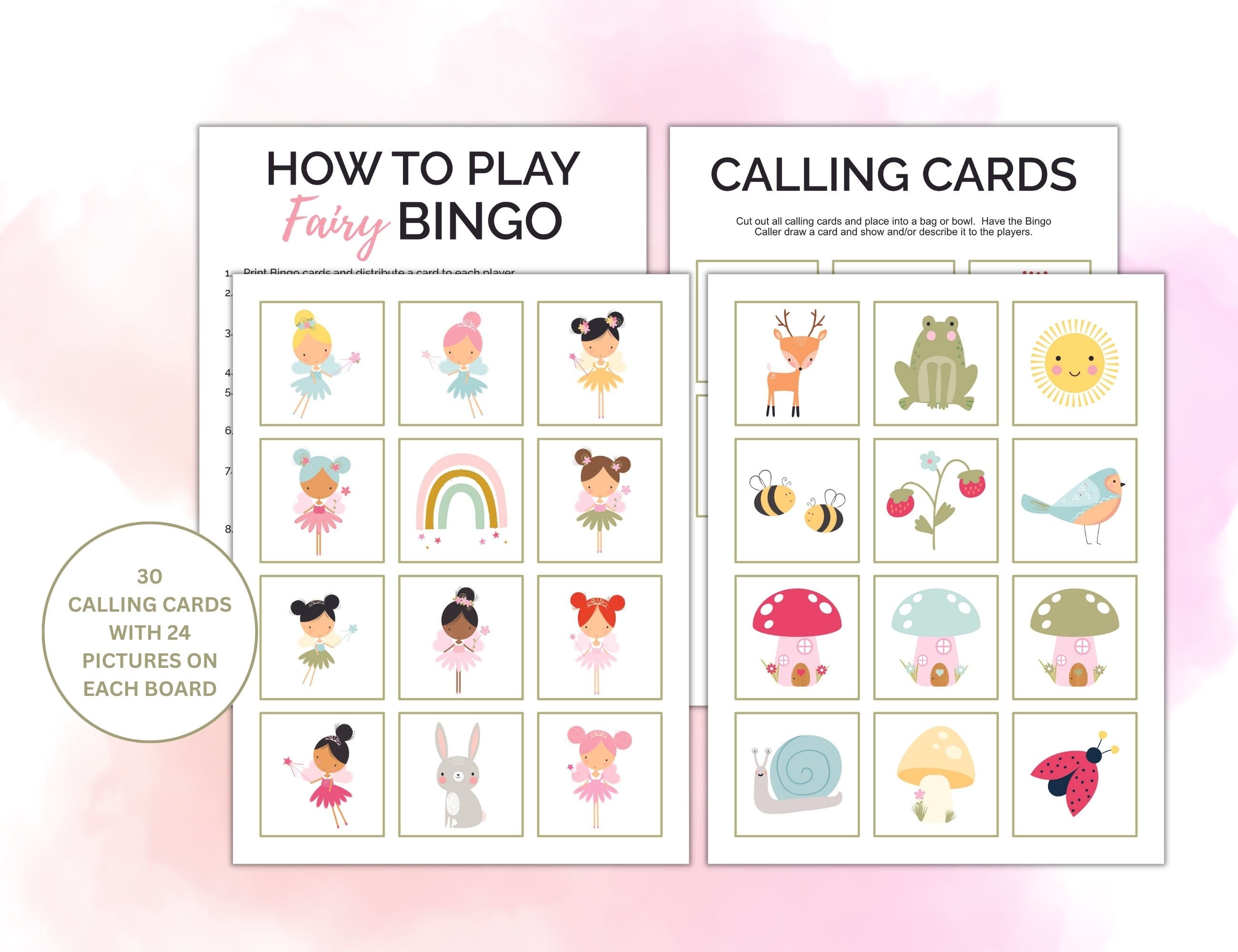30 Printable Fairy Themed Bingo Cards | Whimsical Fairy Party Games ...