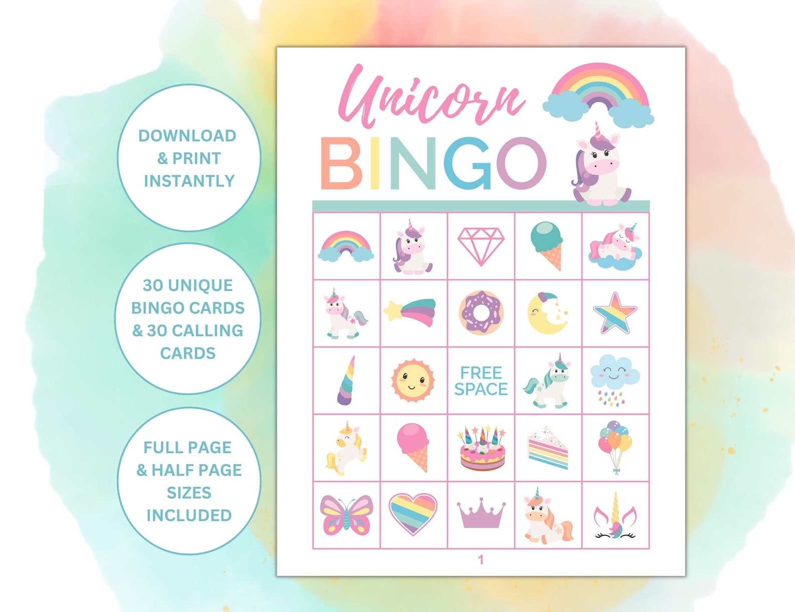 30 Printable Unicorn Themed Bingo Cards | Unicorn Party Games | Unicorn ...
