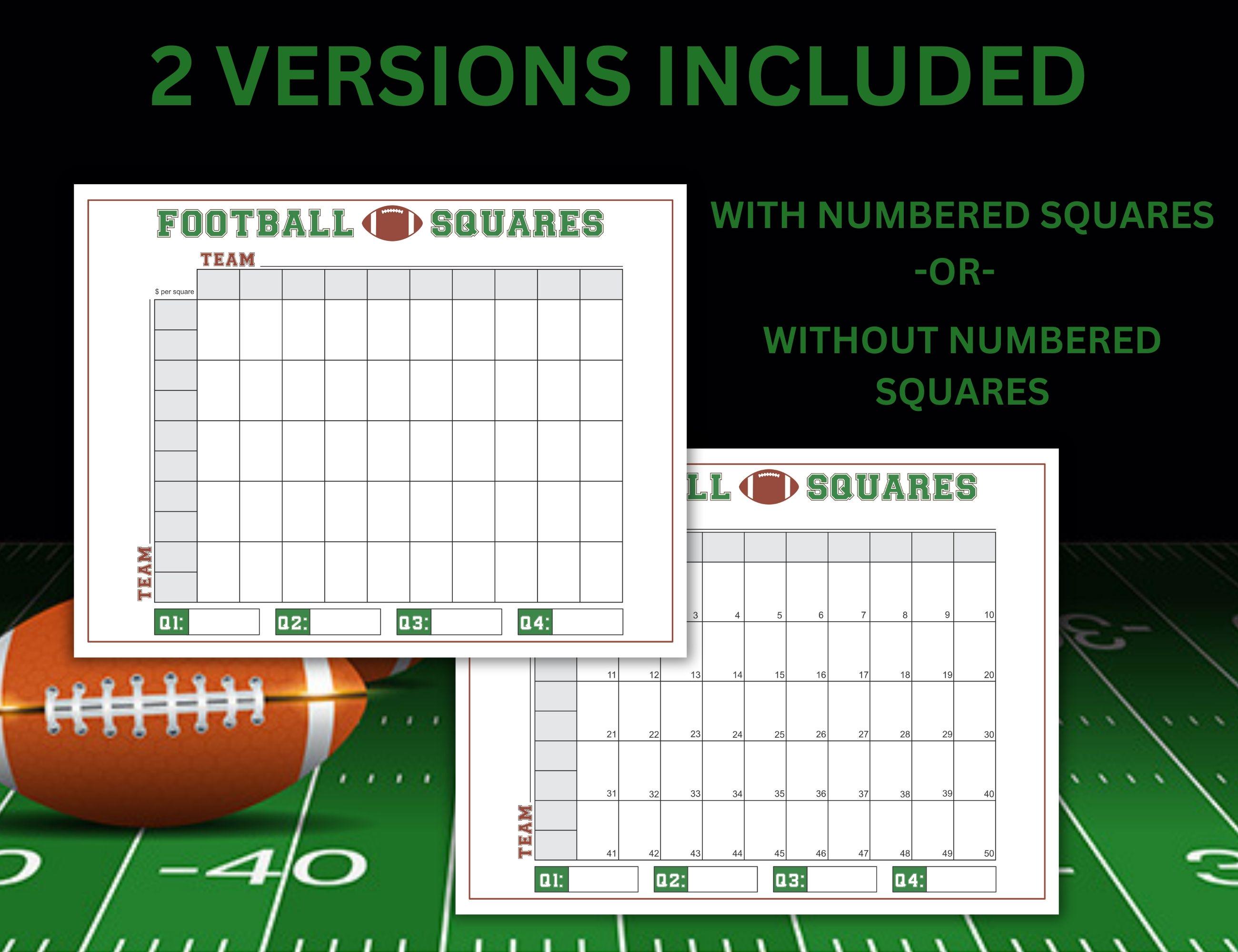 Football Squares Printable Game Board | 50 Square Football Pool | 50 ...