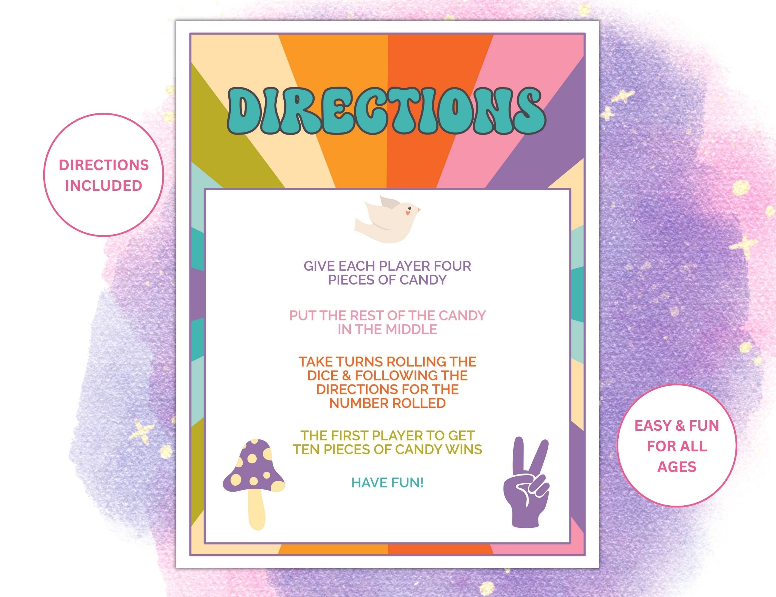 Groovy Candy Dice Printable Game | Retro Groovy Themed Party Game ...