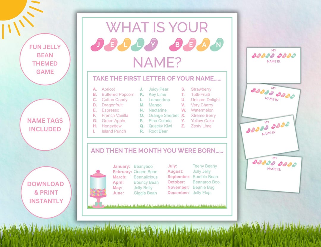 What is Your Jelly Bean Name Printable Game | Jelly Bean Games | Jelly ...