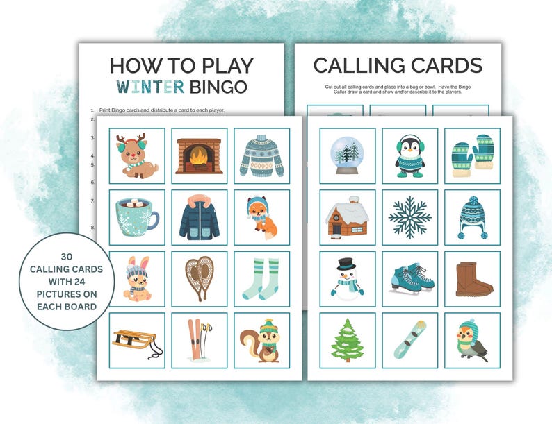 30 Printable Winter Themed Bingo Cards | Winter Party Games | Winter ...