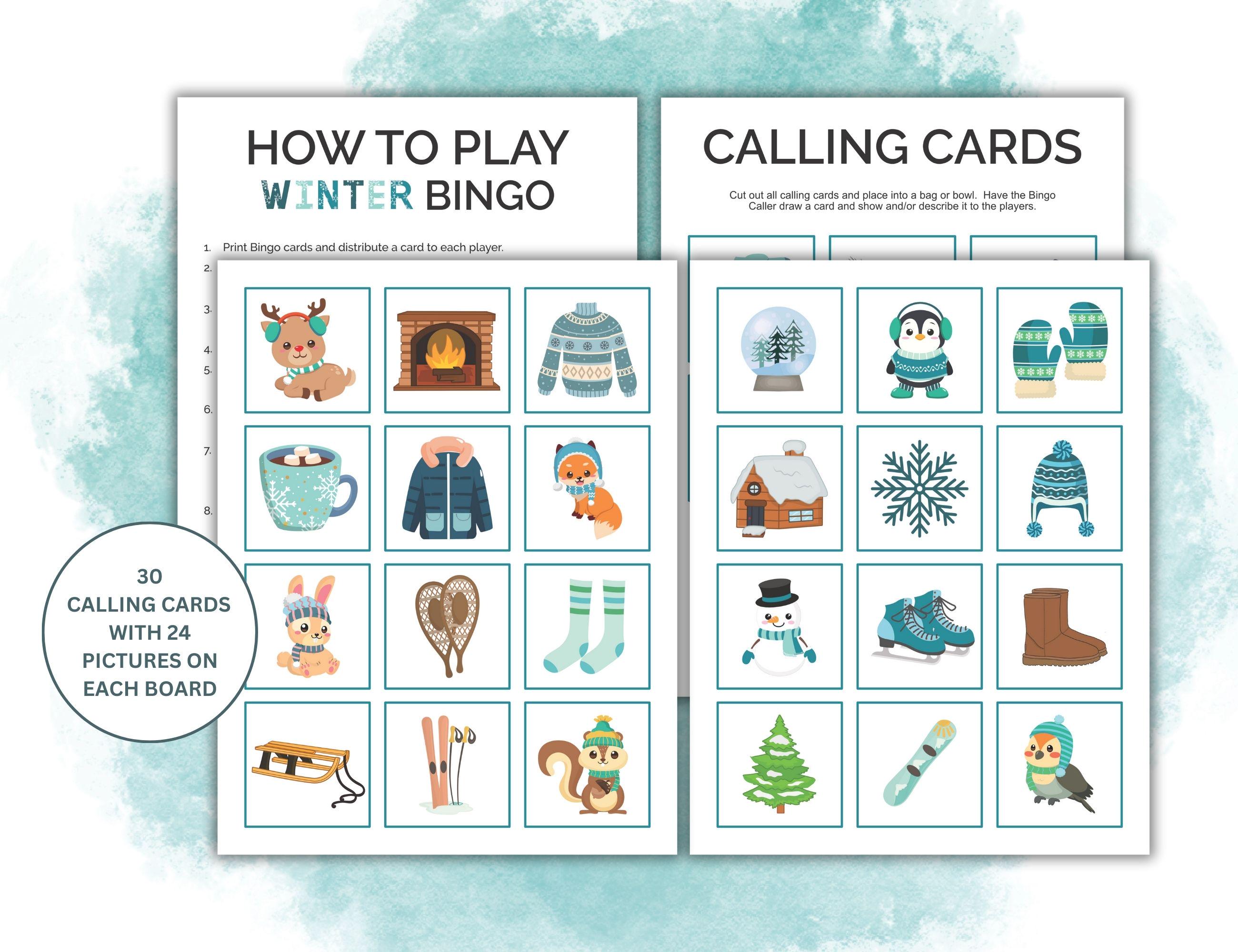 30 Printable Winter Themed Bingo Cards | Winter Party Games | Winter ...