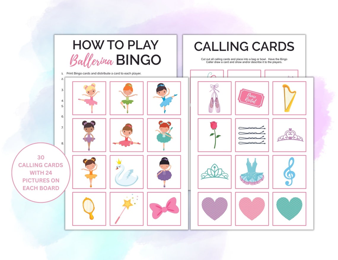 30 Printable Ballerina Themed Bingo Cards Ballerina Party - Etsy