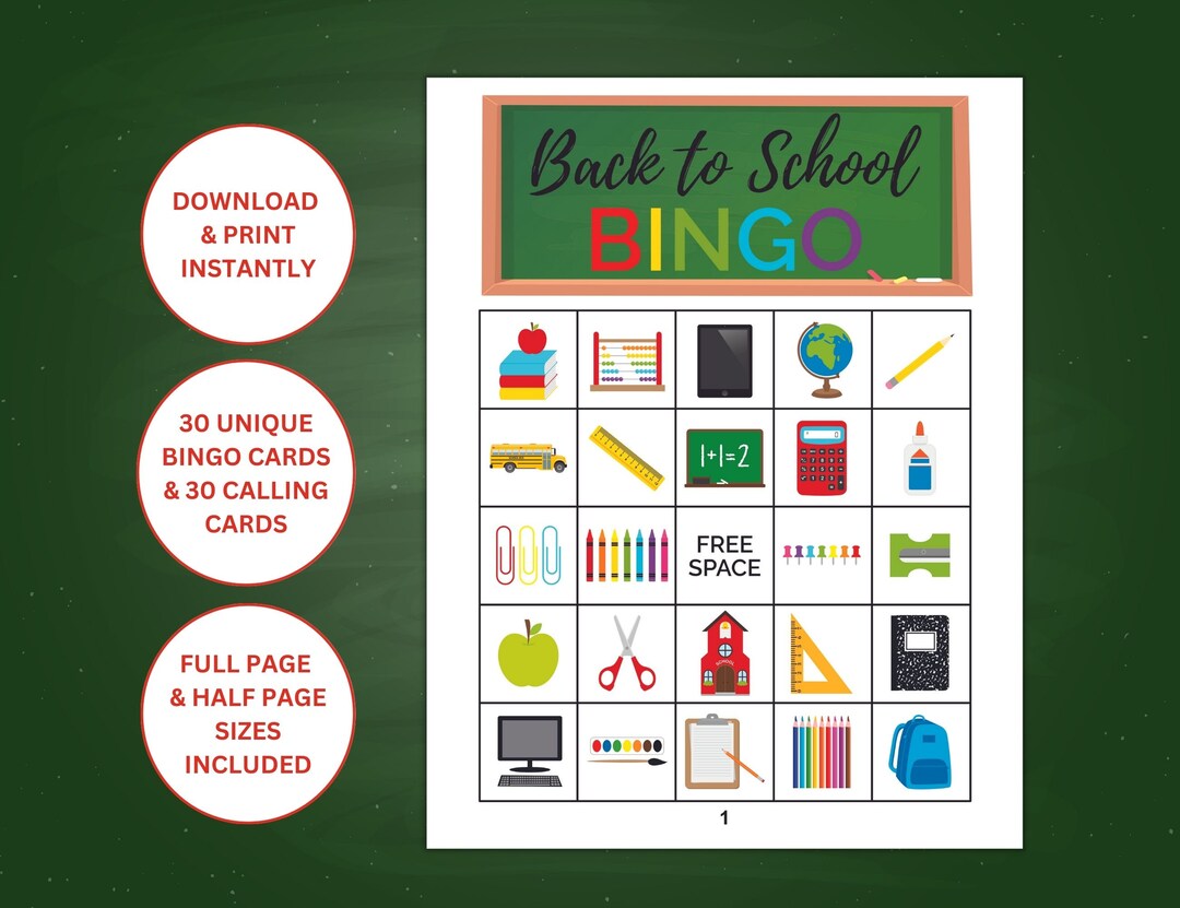 30 Printable Back to School Bingo Cards | Back to School Game ...