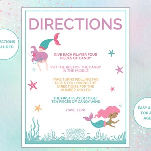Mermaid Candy Dice Printable Game | Mermaid Themed Party Game | DIY ...