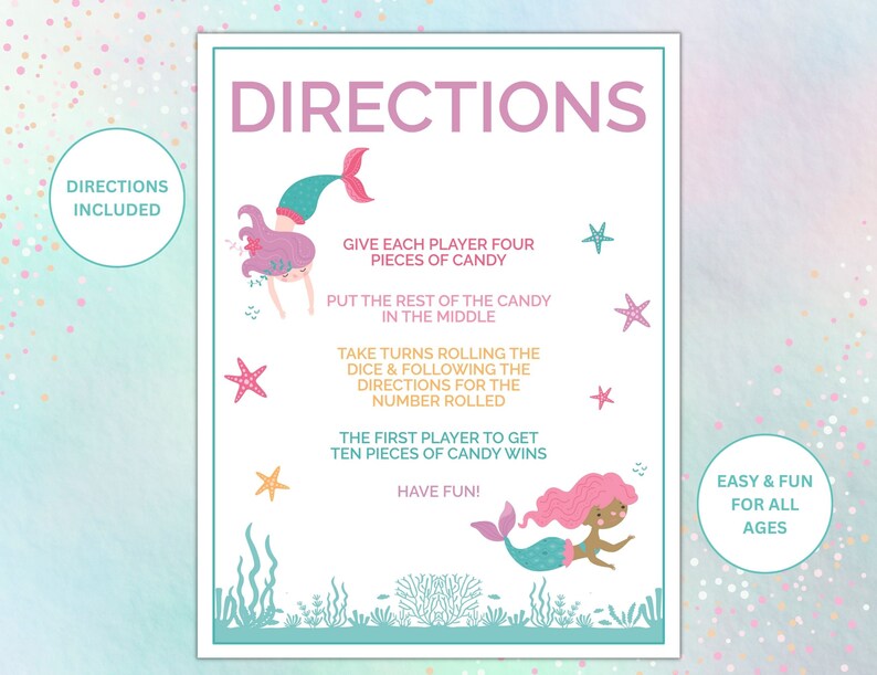 Mermaid Candy Dice Printable Game | Mermaid Themed Party Game | DIY ...