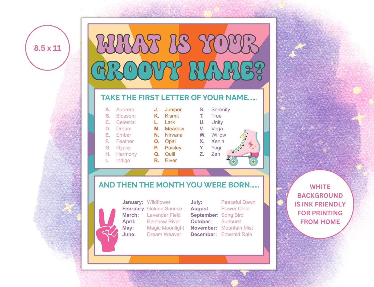 What is Your Groovy Name Printable Game | Groovy Themed Party Game ...