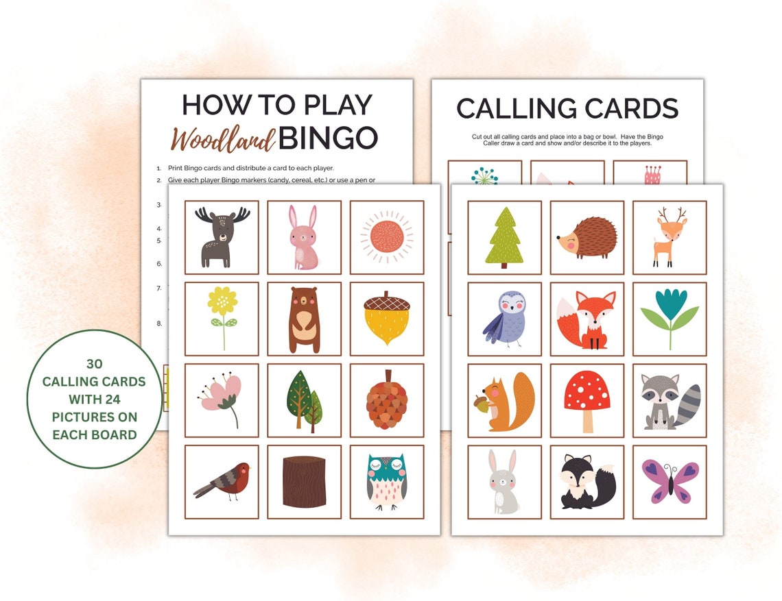 30 Printable Woodland Bingo Cards | Woodland Bingo for Kids | Woodland ...