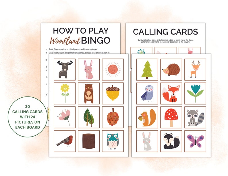 30 Printable Woodland Bingo Cards | Woodland Bingo for Kids | Woodland ...