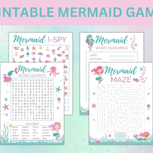 Printable Mermaid Games | Mermaid Activity Set | Mermaid Party Games ...