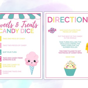 Sweets and Treats Candy Dice Printable Game | Candy Themed Party Game ...