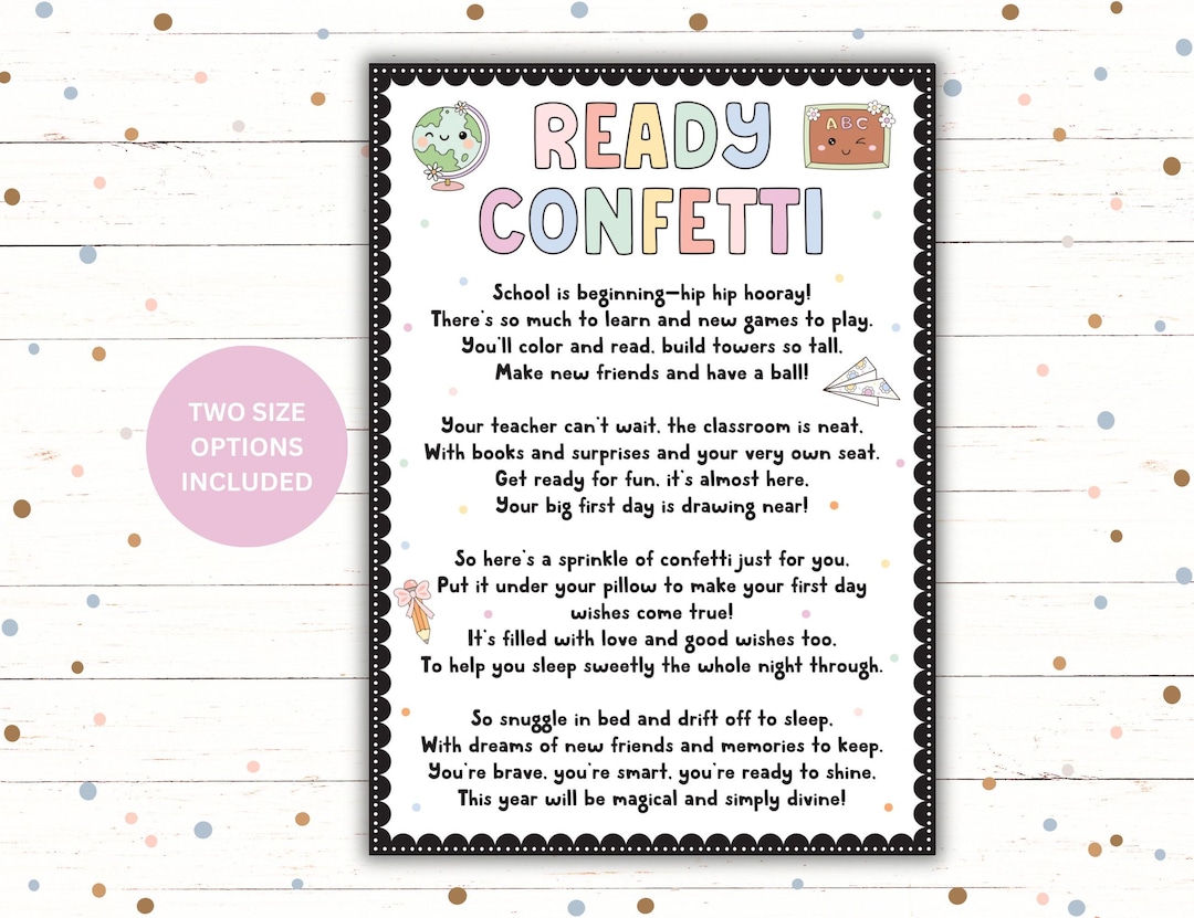 Ready Confetti Back to School Printable | Meet the Teacher Kindergarten ...