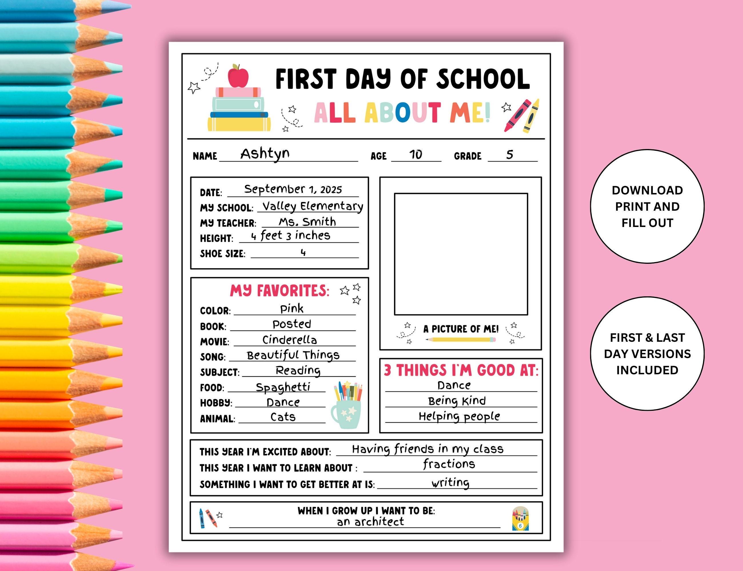 All About Me First Day of School Interview | School Memory Box ...