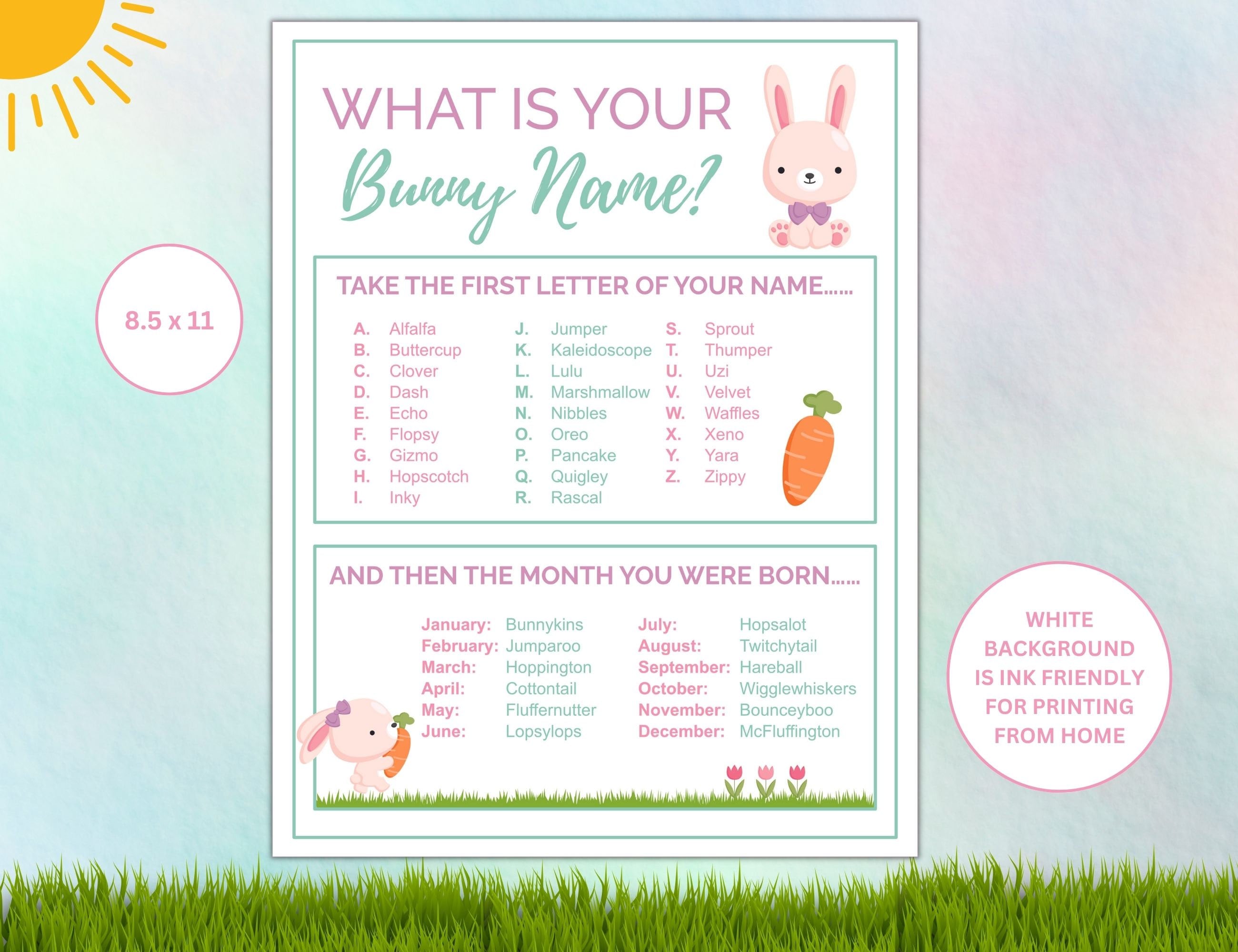 What is Your Bunny Name Printable Game | Spring Party Games | Bunny ...