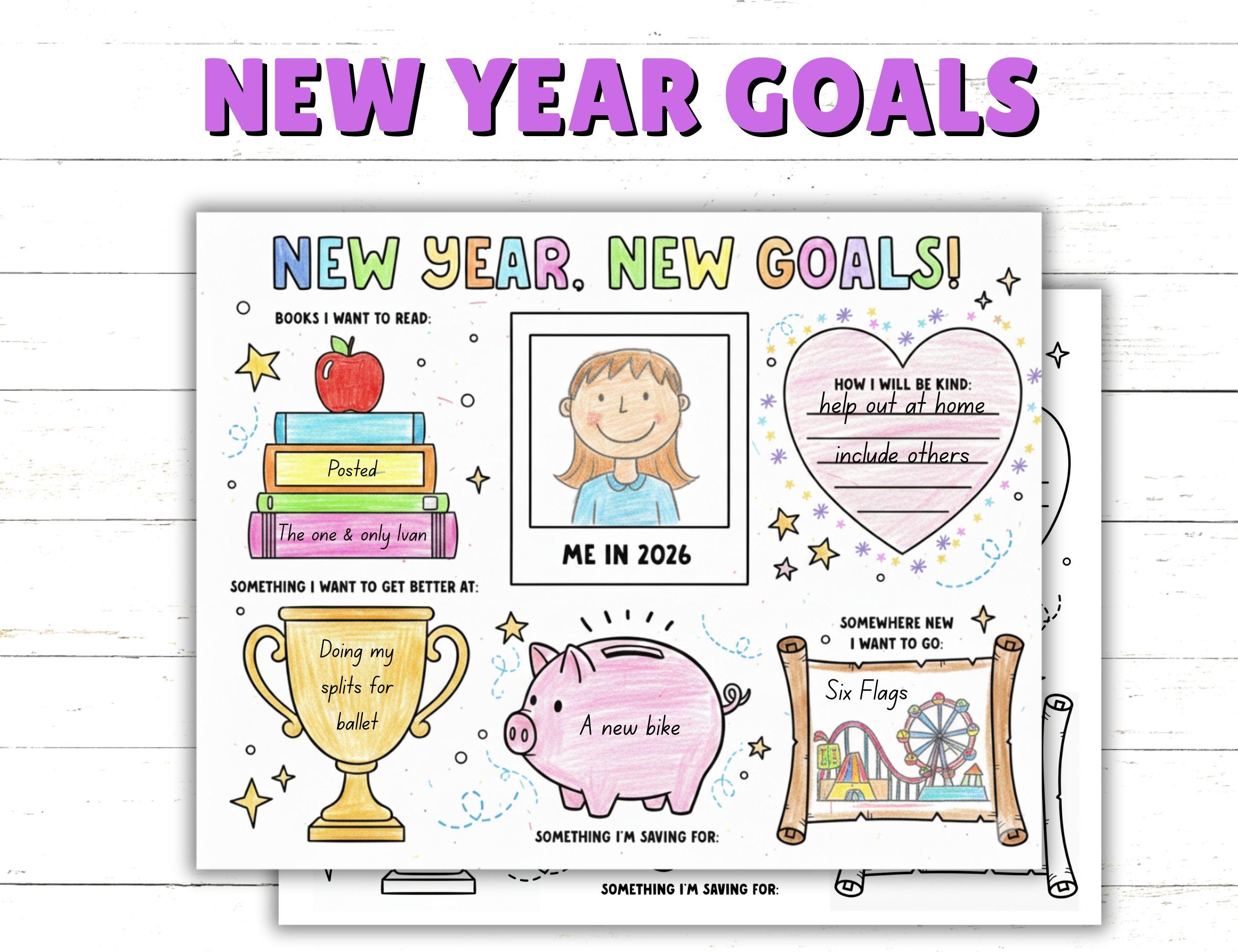 Kids New Year 2026 Goals Coloring Page, Children's New Years Worksheets ...