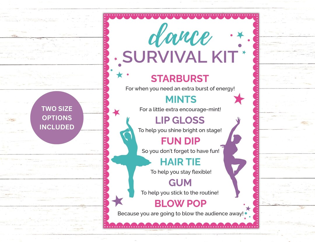 Printable Dance Survival Kit | Dance Recital Gift Idea| Dancer Gift ...