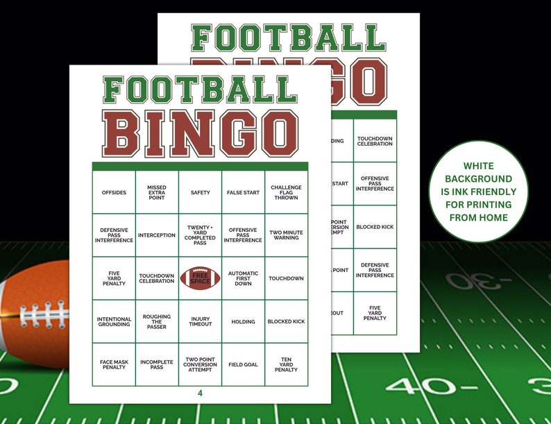 30 Printable Football Themed Bingo Cards | Football Watch Party Game ...