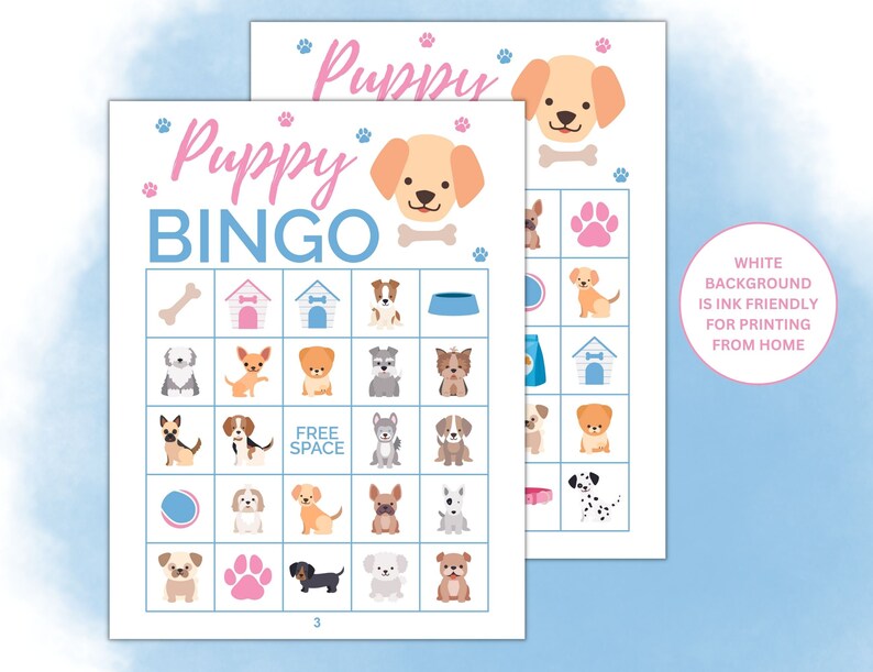30 Printable Puppy Themed Bingo Cards | Puppy Dog Party Games | Dog ...