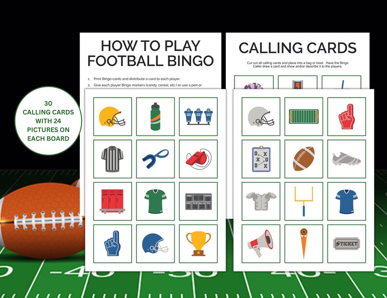 30 Printable Football Themed Bingo Cards | Football Watch Party Game ...