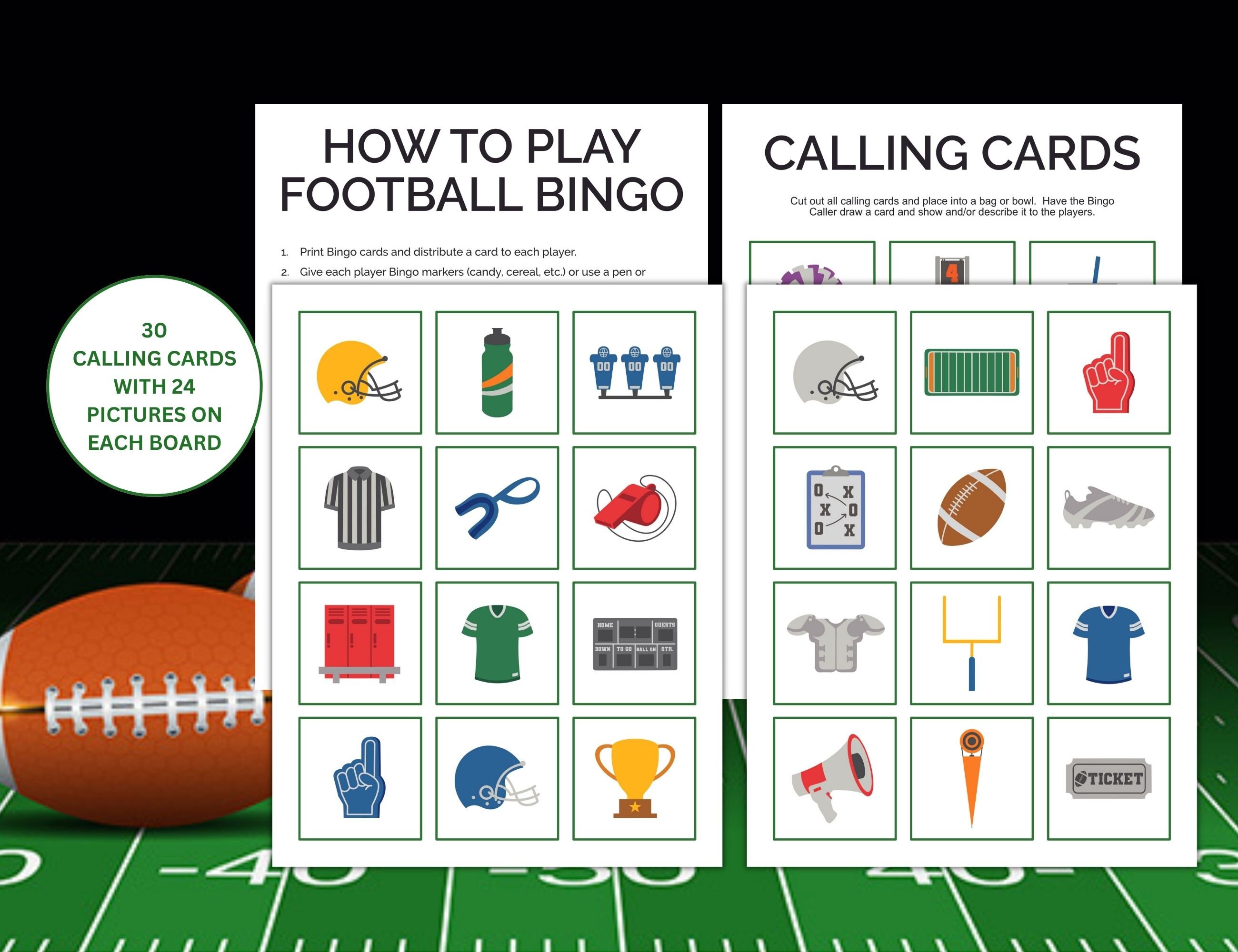 30 Printable Football Themed Bingo Cards | Football Watch Party Game ...
